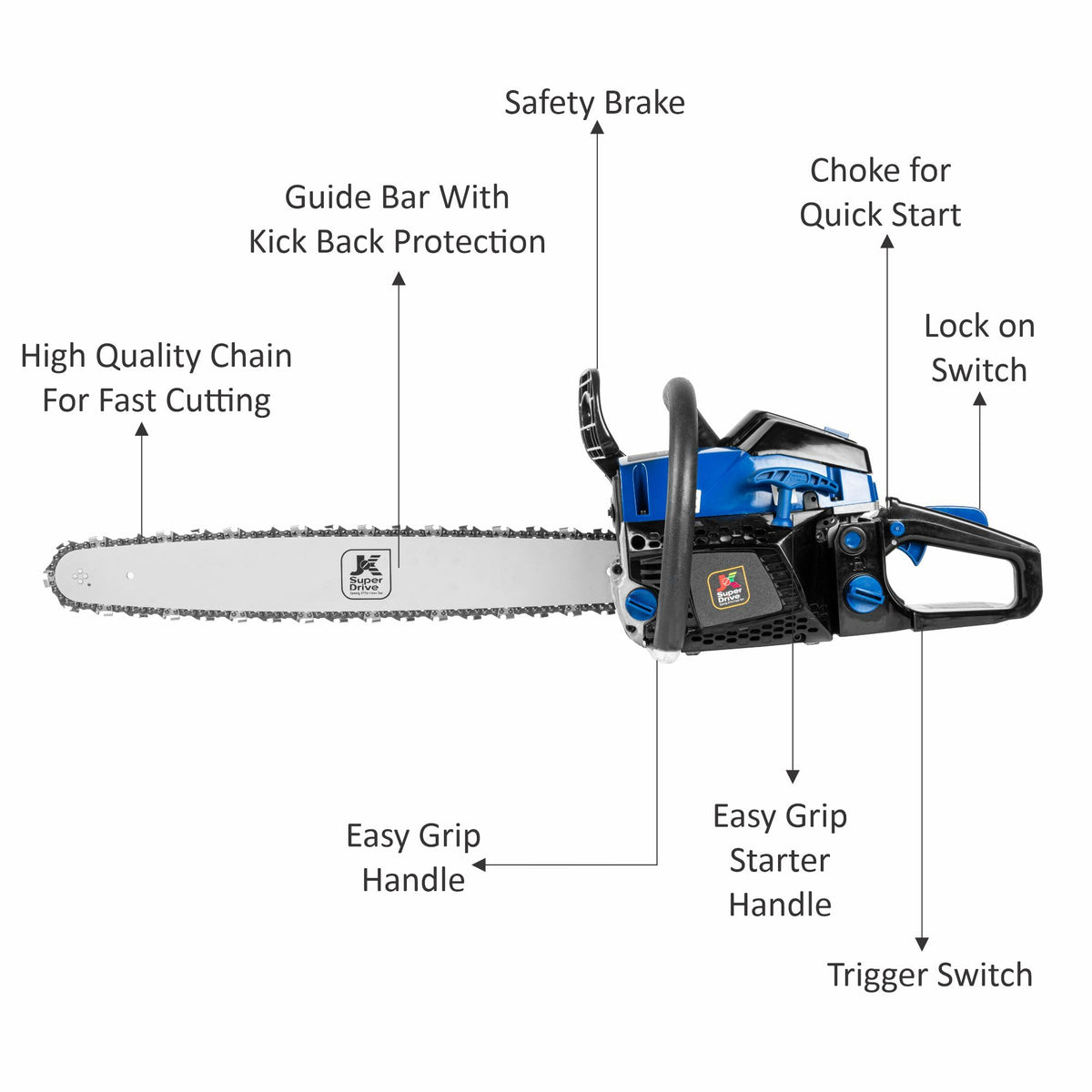 JK SuperDrive 58cc Heavy duty 22 inch petrol chainSaw for wood Cutting ...